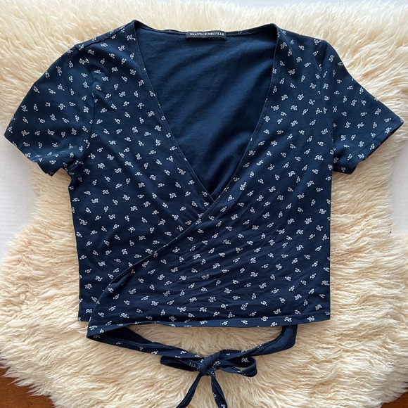 Brandy Melville | Tops | Brandymelville Rae Crossover Wrap Top Navy ...